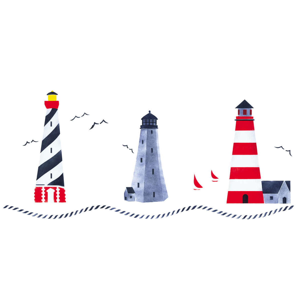 Three Lighthouses Stencil Border for Walls