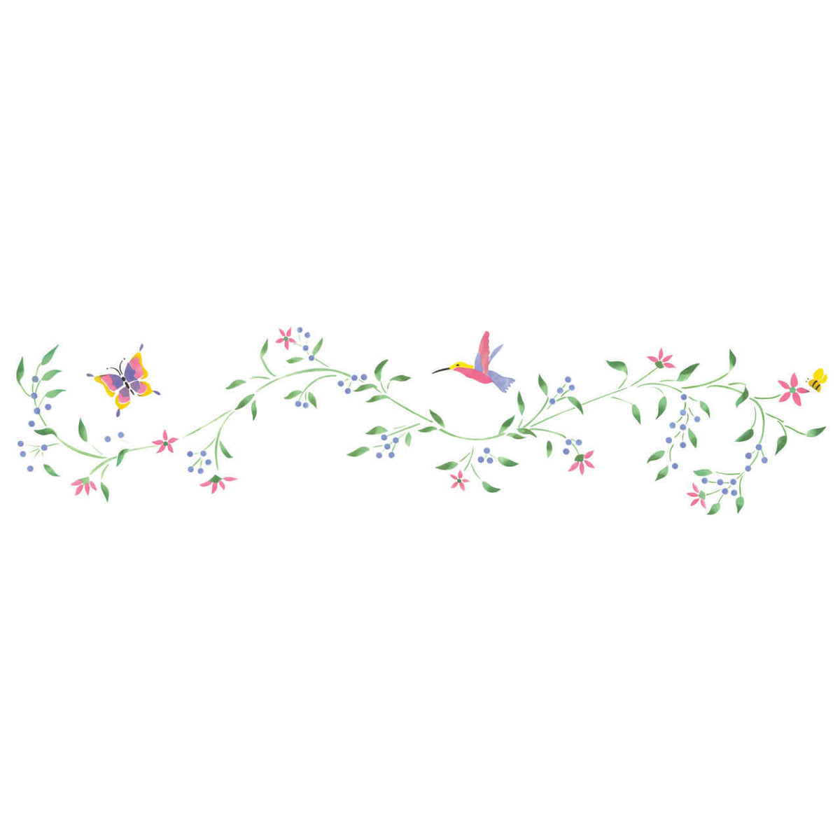 Hummingbird and Vine Stencil Border for Walls and Furniture