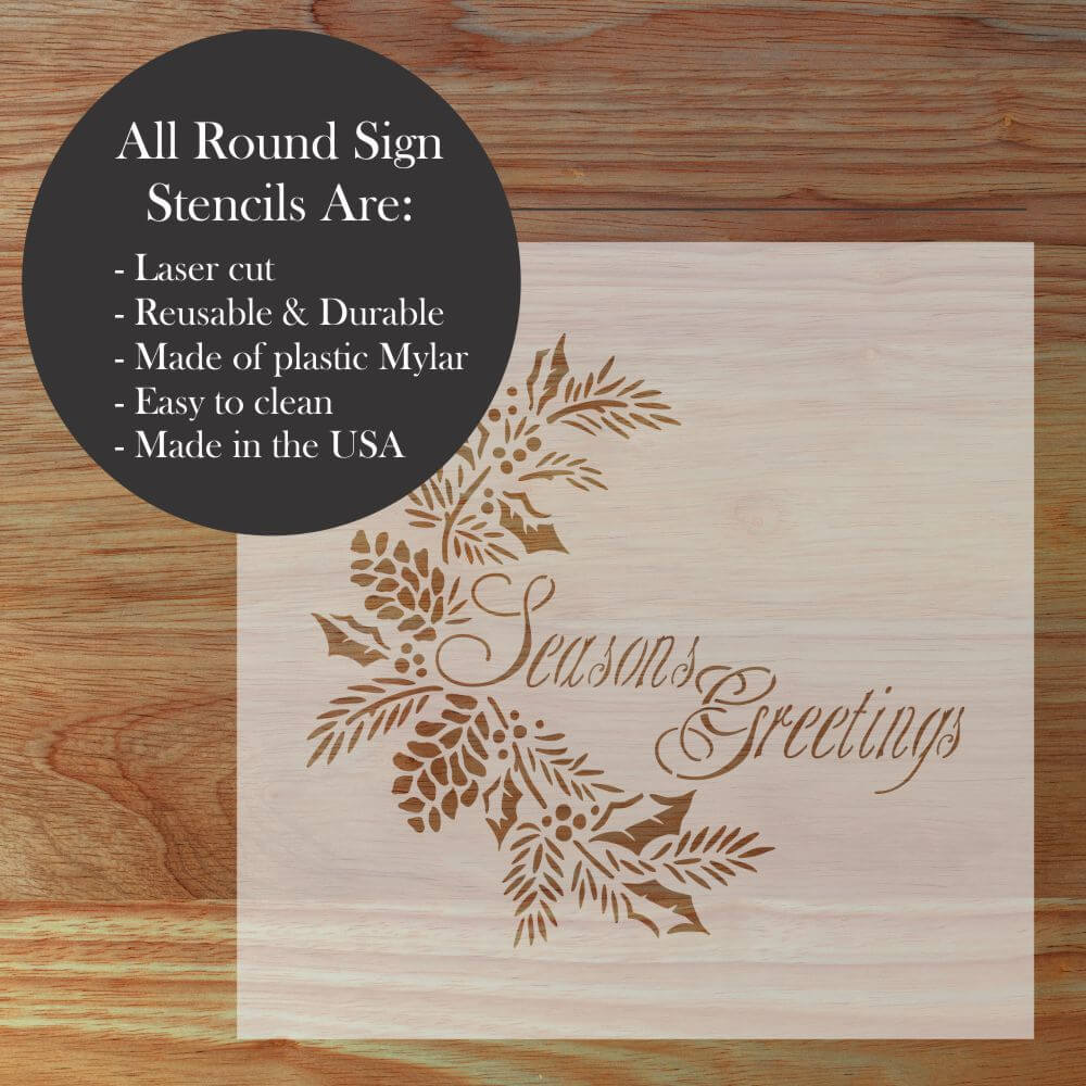 Season's Greetings Round Sign Stencil: DIY Christmas Welcome Signs