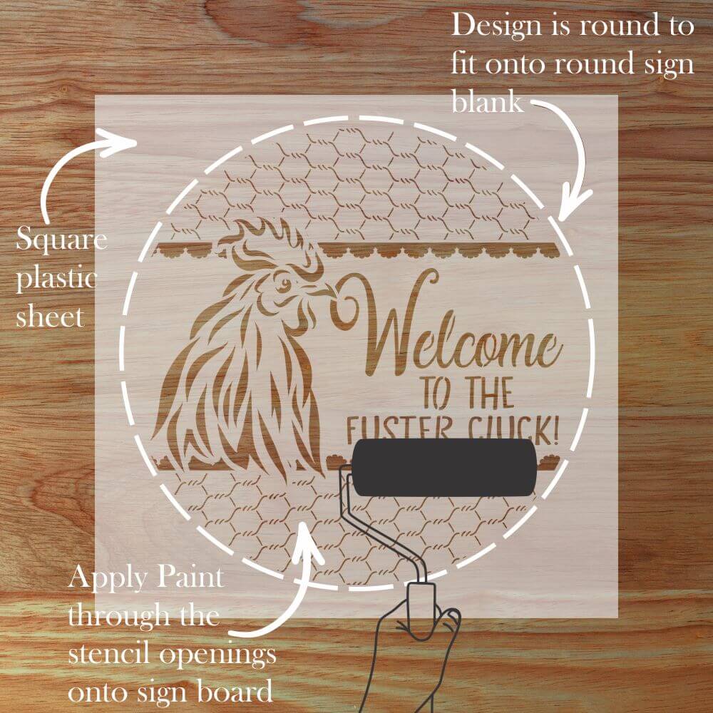 Welcome To Our Fuster Cluck Round Sign Stencil: Funny Welcome Signs