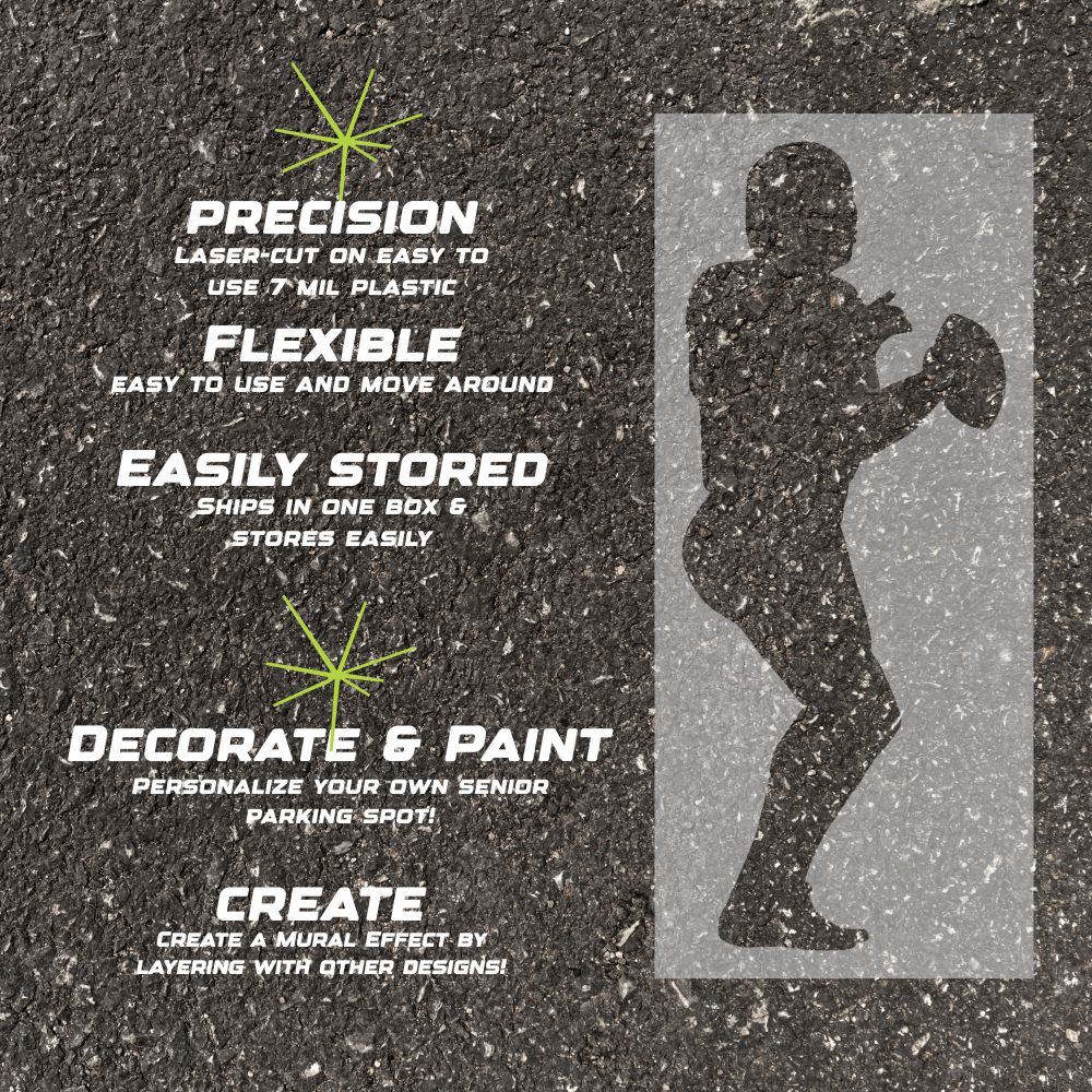 Football Quarterback Pavement Stencil for Senior Parking Spaces